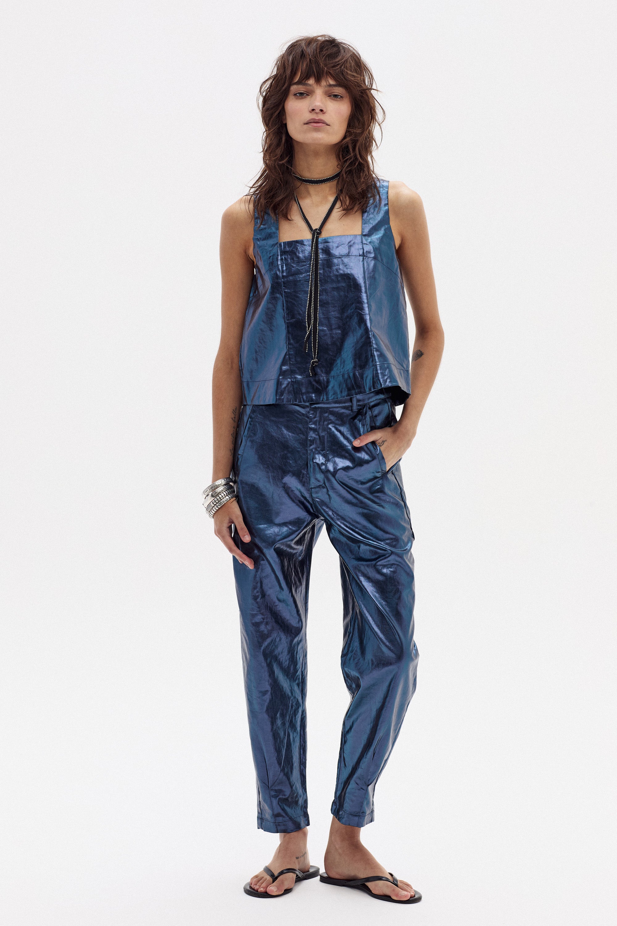 Anya Metallic Linen Pants - Metallic Dark Blue – Lanhtropy